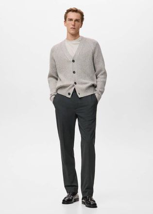 Mango Cardigan maille c&ocirc;tel&eacute;e laine m&eacute;lang&eacute;e beige - Homme - XXL - MANGO MAN