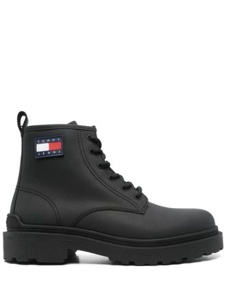 Tommy Jeans bottines en cuir &agrave; lacets - Noir