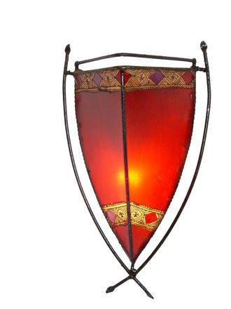 Guru Shop Henna Lampe, Leder Wandlampe/Wandleuchte - Myra Rot, 44x24x14 cm