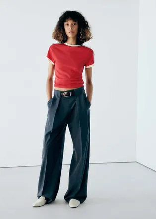 Mango T-shirt d&eacute;tails contrastants rouge - Femme - XS - MANGO