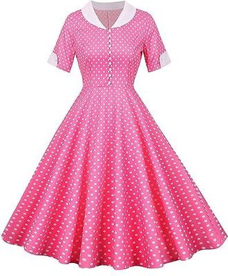 Generic Robe Femme Vintage Ann&eacute;es 50s 60s Soir&eacute;e Robes Sexy 1950s Audrey Hepburn A-Line Polka Dot Swing Robe Femme Soiree Chic Et Elegant sans Manches Au Geno