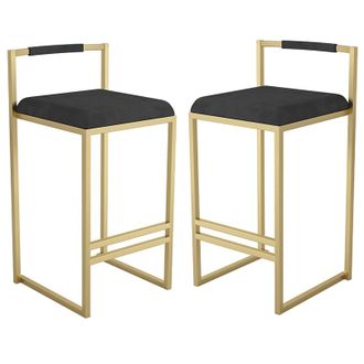 Generic Samt-Barhocker 26/30 Zoll mit Fu&szlig;st&uuml;tze, Goldfarbene Metallbeine - Moderne K&uuml;chenthekenst&uuml;hle f&uuml;r ESS-, Kneipen- und Caf&eacute;bereiche