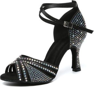 Minitoo Chaussures de danse latine pour femme avec perles de cristal strass Chaussures de mariage, L640 Noir 8 5 cm Talon, 38.5 EU