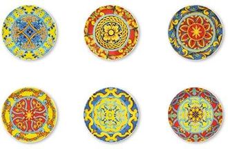 Excelsa Trinacria Lot de 6 assiettes à dessert/apéritif, porcelaine, 15 cm, multi-décors