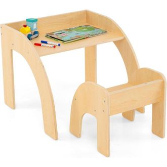 Costway Costway - Table Enfant avec Chaise & Grand Plateau, Table et Chaise Enfant en Bois avec Accoudoirs Courb&eacute;s, Table dActivit&eacute; pour Lire Manger Jouer