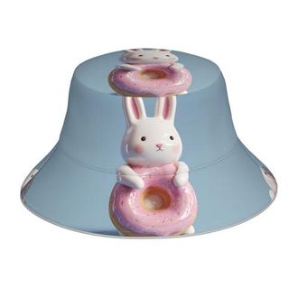 Generic Chapeau De Seau Unisexe Image Lapin Beignet Femme Chapeau De P&ecirc;cheur &Agrave; Large Bord Mode Bonnet De Soleil, pour De P&ecirc;che, La Randonn&eacute;e, Chasse, 56-58cm