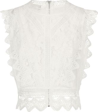 Apart Fashion Damen Spitzentop, ärmellose Bluse, Rundhalsausschnitt florales Spitzenhemd, Wellensaum Partykleidung, schickes Sommeroberteil, Reißverschluss Rücken A