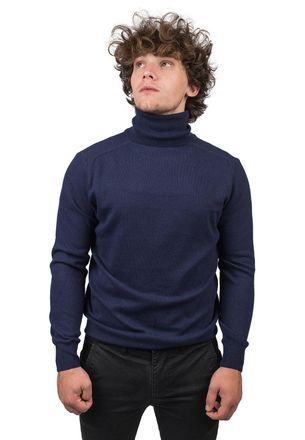 DALLE PIANE CASHMERE Rollkragenpullover aus gemischtem Kaschmir, Made in Italy - Herren, Farbe: Blau, Größe: XXL