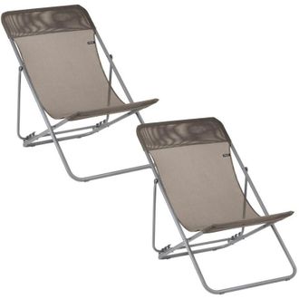 Lafuma Mobilier Lot De 2 Transats Jardin Pliants Multi-positions - Maxi Transat - Batyline Iso - Marron Graphite - Lafuma Mobilier