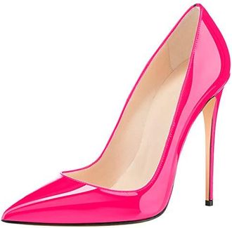 elashe Escarpins Femmes - Chaussures Stilettos - 12CM Talon Aiguille - Femme Chaussure Escarpin Talons Hauts Bout Ferm&eacute; Rose EU39