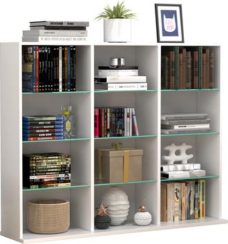 VCM Holz CD DVD Standregal B&uuml;cherregal Raumteiler Deko Regal Glas Zilas L