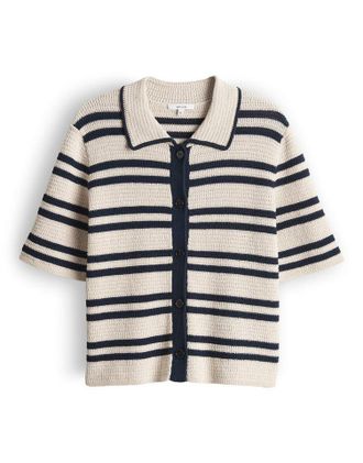 OPUS Strickjacke Dertiny aus Strick mit Crochet Optik kontrastreiche Konturen, gestreift, schwerer Stoff, Casual