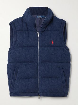 Polo Ralph Lauren Weste Aus Einer Woll-kaschmirmischung In Zopfstrick Mit Stickerei Und Wattierung - Blau