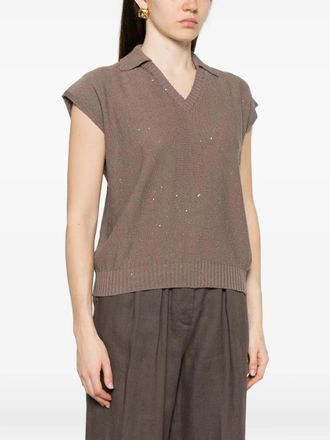 PANICALE Womens Sequin-Embellished V-Neck Top Ss26 W