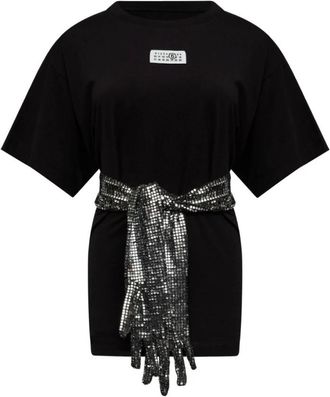 Maison Margiela Femme, Tops, Noir, Taille: 40 FR T-shirt en coton avec gants