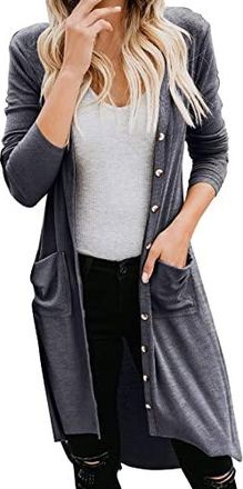 Generic Cardigan long pour femme, manteau en tricot de couleur unie avec poches, cardigan l&eacute;ger &agrave; simple boutonnage, cardigan basique pour printemps et automn