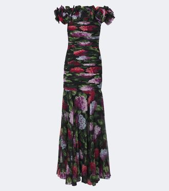 Carolina Herrera Robe longue en soie &agrave; fleurs