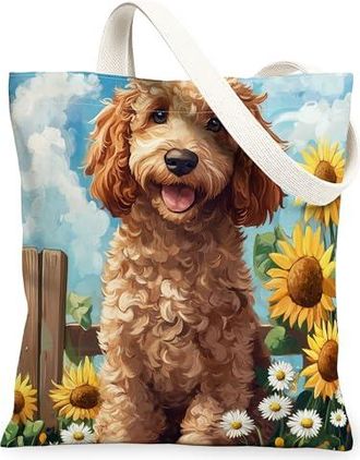 Generic Sac fourre-tout en toile motif labradoodle printanier pour faire du shopping, 33 x 38,1 cm, sac d&eacute;picerie r&eacute;utilisable pour femme, motif animal de com