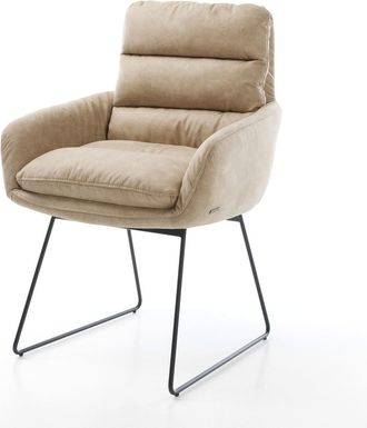 DELIFE Esszimmerstuhl Abelia-Flex mit Armlehnen Mikrofaser Beige Vintage Kufengestell Schwarz, Esszimmerst&uuml;hle