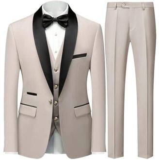 Generic Ensemble 3 pièces de costume daffaires pour homme, coupe ajustée, col assorti, blazer, gilet, pantalon pour formel et décontracté, 36, L