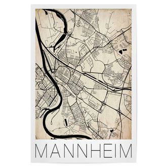 artboxONE Poster 60x40 cm St&auml;dte Retro Map Mannheim Germany 2 - Bild Retro Mannheim Map