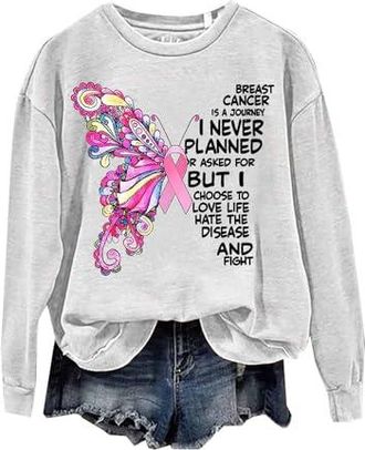 Generic Chemisier uni à manches longues pour femme - Le cancer du sein est un papillon - Imprimé artistique - Sweatshirt décontracté à manches longues pour fe