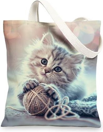 Generic Sacs fourre-tout en toile avec motif chat mignon, adorable félin, sacs de courses réutilisables, élégants, légers et lavables avec bandoulière pour vo