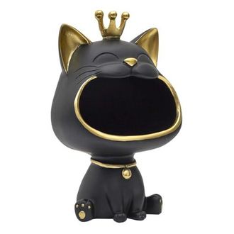 The Home Deco Factory HD0158 Statue de Chat Noir Vide Poche - Objet D&eacute;coratif Pratique - Design Moderne - Id&eacute;al pour Cl&eacute;s et Bijoux - Taille Unique - Noir et Or