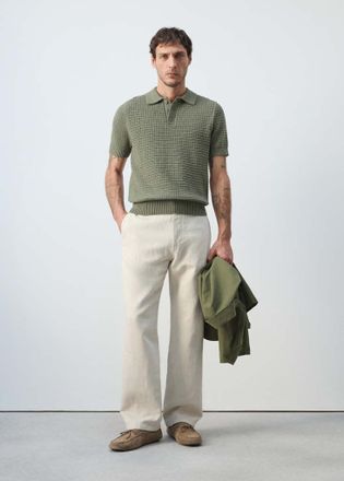 Mango Polo en maille gaufr&eacute;e vert for&ecirc;t - Homme - XXL - MANGO MAN
