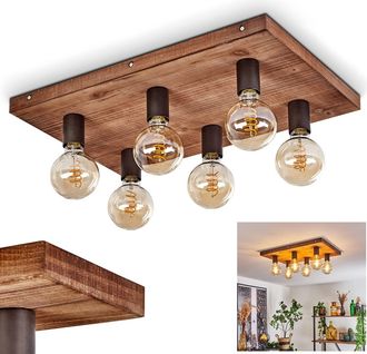 HOFSTEIN Deckenleuchte Amnicon, moderne Deckenlampe aus Holz und Metall in Hellbraun und Schwarz, im offenen Design, 6-flammig, 6 x E27-Fassung, ohne Leuchtmit
