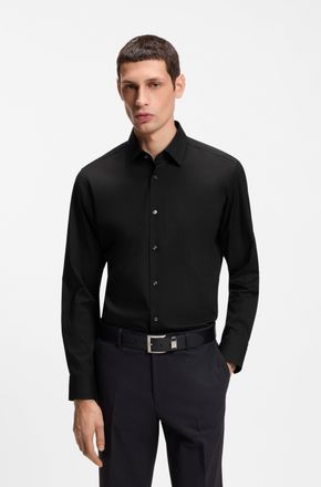 HUGO BOSS Businesshemd BOSS Joe Kent, Herren, Gr. 41, N-Gr, schwarz001, Popeline, Obermaterial: 96% Baumwolle, 4% Elasthan, unifarben, regular fit normal, Rundh