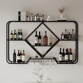 Generic Étagère à vin Murale à 2 Niveaux, étagère de présentation de Bouteilles dalcool, étagère de Bar Murale, Support de Rangement pour présentoir à vin, ét