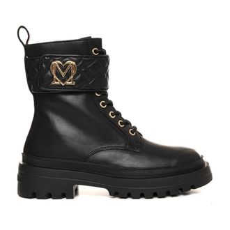 Love Moschino Schn&uuml;rstiefeletten aus Leder - - Shoes - Damen - Schwarzk - 37 EU