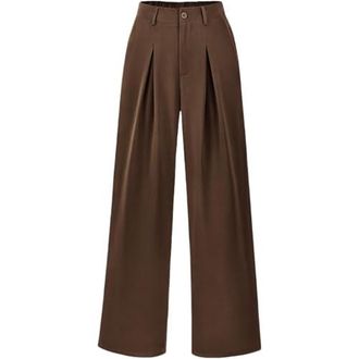 Generic Pantalon large taille haute pour femme, coupe ample, taille élastique, pantalon plissé sur le devant, pantalon palazzo de travail de bureau, café, XXL