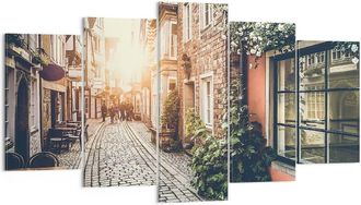 Arttor Wandbilder Dekoration Wohnzimmer Stra&szlig;e Haus Leute Mehrteilige Bilder auf Leinwand 160x85cm Leinwandbild Schlafzimmer Set 5 teilige Wand Kunstdruck Ar