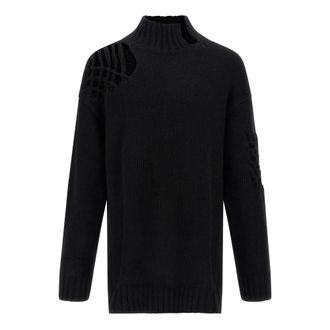 Yohji Yamamoto Homme, Pulls, Noir, Taille: L Pull avec incrustations en macramé