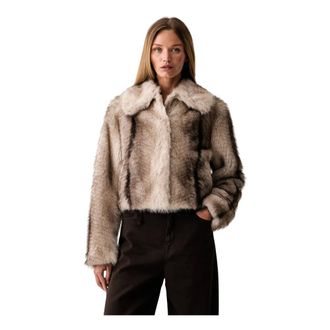 Twinset Femme, Vestes, Beige, Taille: 40 FR Veste courte en fausse fourrure