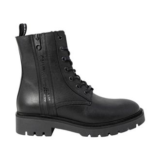 Calvin Klein Jeans Schwarze Leder LaceUp Combat Stiefel - - Shoes - Damen - Schwarzk - 36 EU