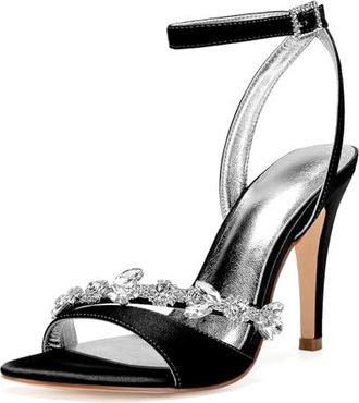 Generic Chaussures De Mariage Femme Sandale À Talon Mariée Bout Ouvert Mariée Cheville Heeled Sandales Talons Aguilles Sexy 10.5Cm,Noir,37 EU