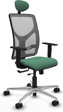 Piqueras y Crespo B&uuml;rostuhl mit 1D-Armen, h&ouml;henverstellbare Lendenwirbelst&uuml;tze und festes Kopfteil, ausgestattet mit Syncro/Traslack und Schneideschaum, Grau / Smaragdg