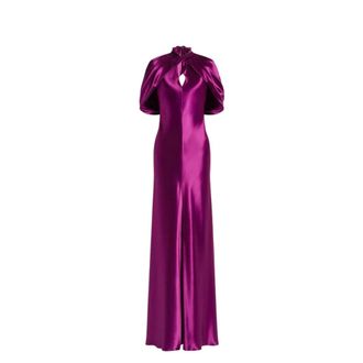 Alberta Ferretti Femme, Robes, Violet, Taille: 42 FR Robe de soir&eacute;e en satin avec manches cape
