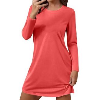 Generic V&ecirc;tement de nuit &agrave; manches longues pour femme - Chemise de nuit courte en coton - V&ecirc;tement de nuit &eacute;l&eacute;gant - V&ecirc;tement de nuit doux - Confortable - Rob