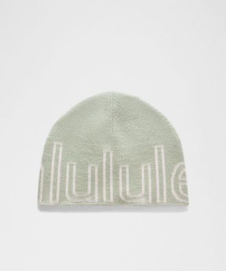 lululemon Wordmark Merino Wool Skull Beanie in Fog Green/Light Ivory
