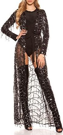 Koucla Cardigan transparent à manches longues avec franges à paillettes décoratives, argent/noir, taille unique