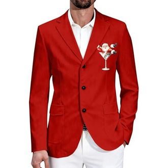 Generic Blazer de Noël moche en velours côtelé pour homme - Veste imprimée - Costume de vacances festif - Coupe ajustée - Revers simple boutonnage - Imprimé a