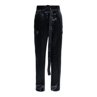 Ferragamo Satinhose mit G&uuml;rtel - - Trousers - Damen - Schwarzk - S