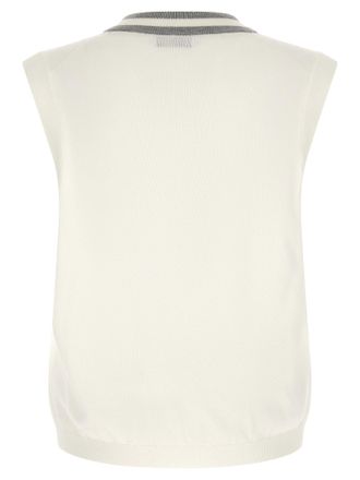 Brunello Cucinelli Logo-Patch Cotton Knit Vest - Cream