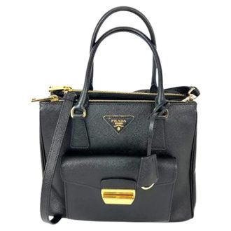 Prada Sac fourre-tout Pre-owned Saffiano &agrave; double fermeture &eacute;clair avec poche avant - Femme - Pre-owned - Noir - Taille: ONE Size