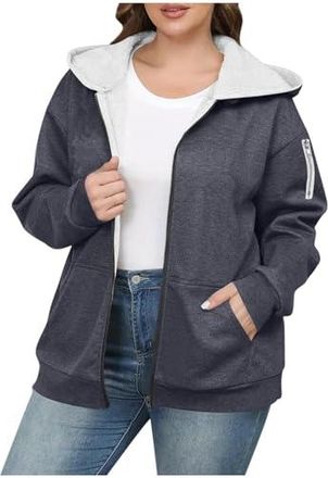 Generic Veste polaire confortable pour femme - Sweat à capuche zippé à manches longues - Grande taille - Avec poche - Vêtement dextérieur pelucheux pour lhive