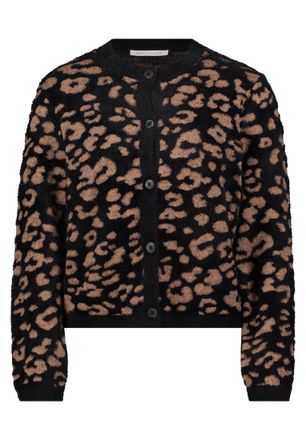 Betty & Co Damen Strick-Cardigan mit Jacquard 36, Black/Camel